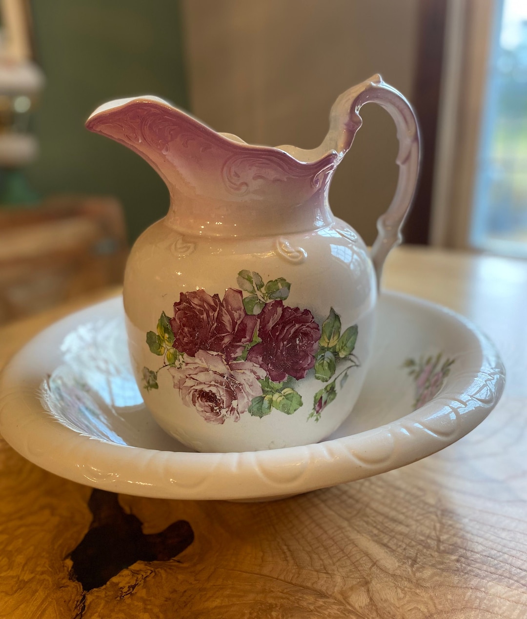 Antique Wash Basin and Water Pitcher Set, "sydney" Toilet Ware, C. C ...