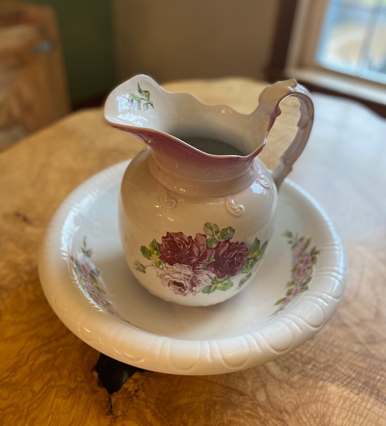 Antique Wash Basin and Water Pitcher Set, "sydney" Toilet Ware, C. C ...