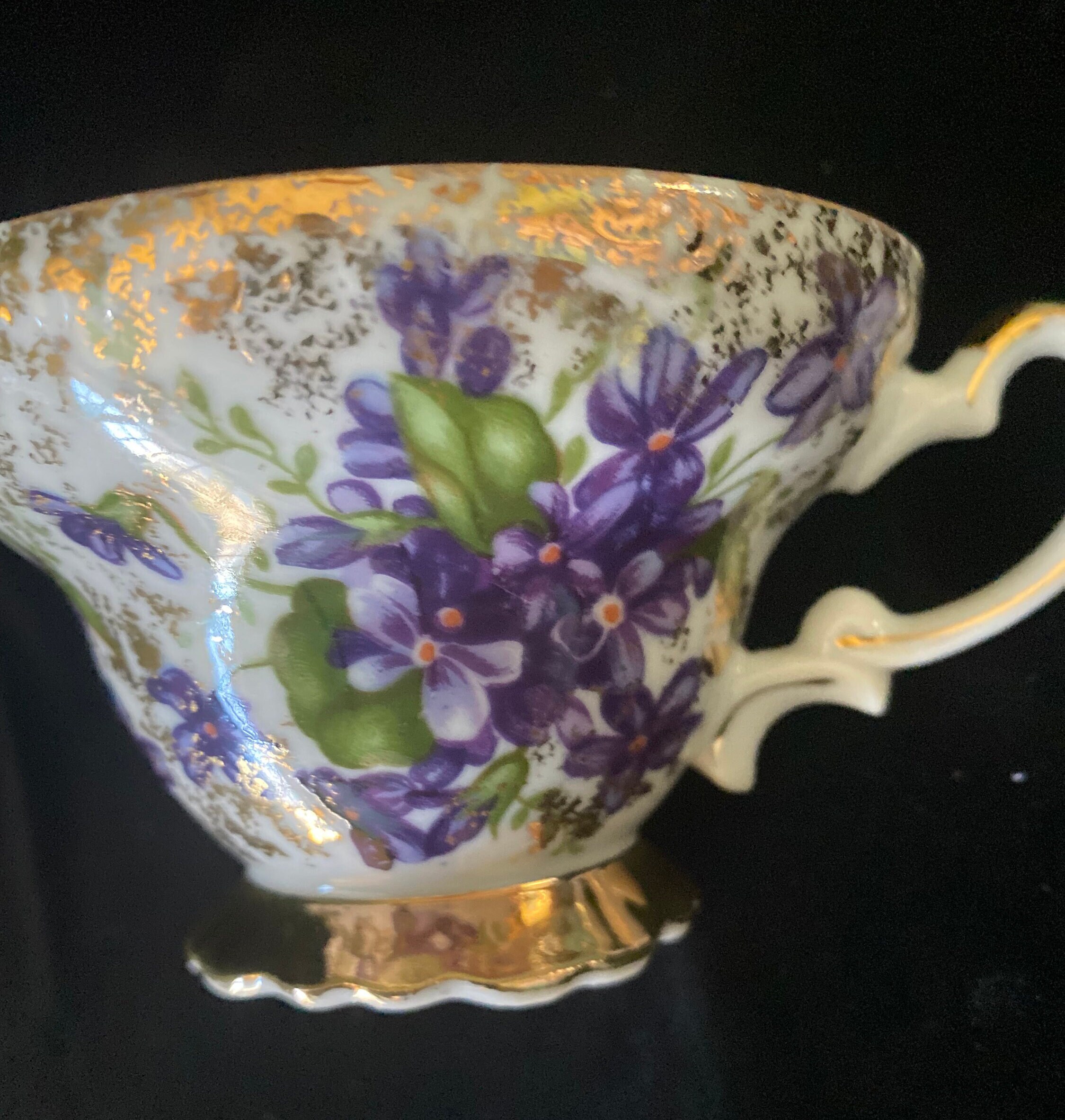 Japanese Teacup, "spring Violets", Hand Painted Purple Violets Green ...