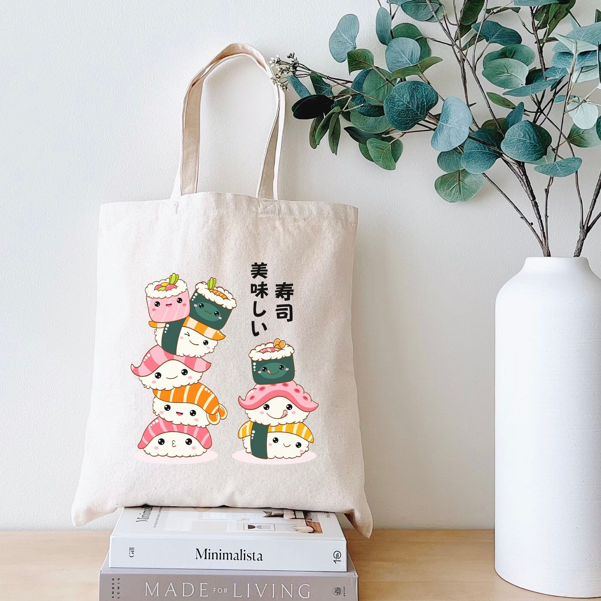 Kawaii Sushi Tote Bag, Cute Japanese Tote Bag, Sushi Graphic Tote ...