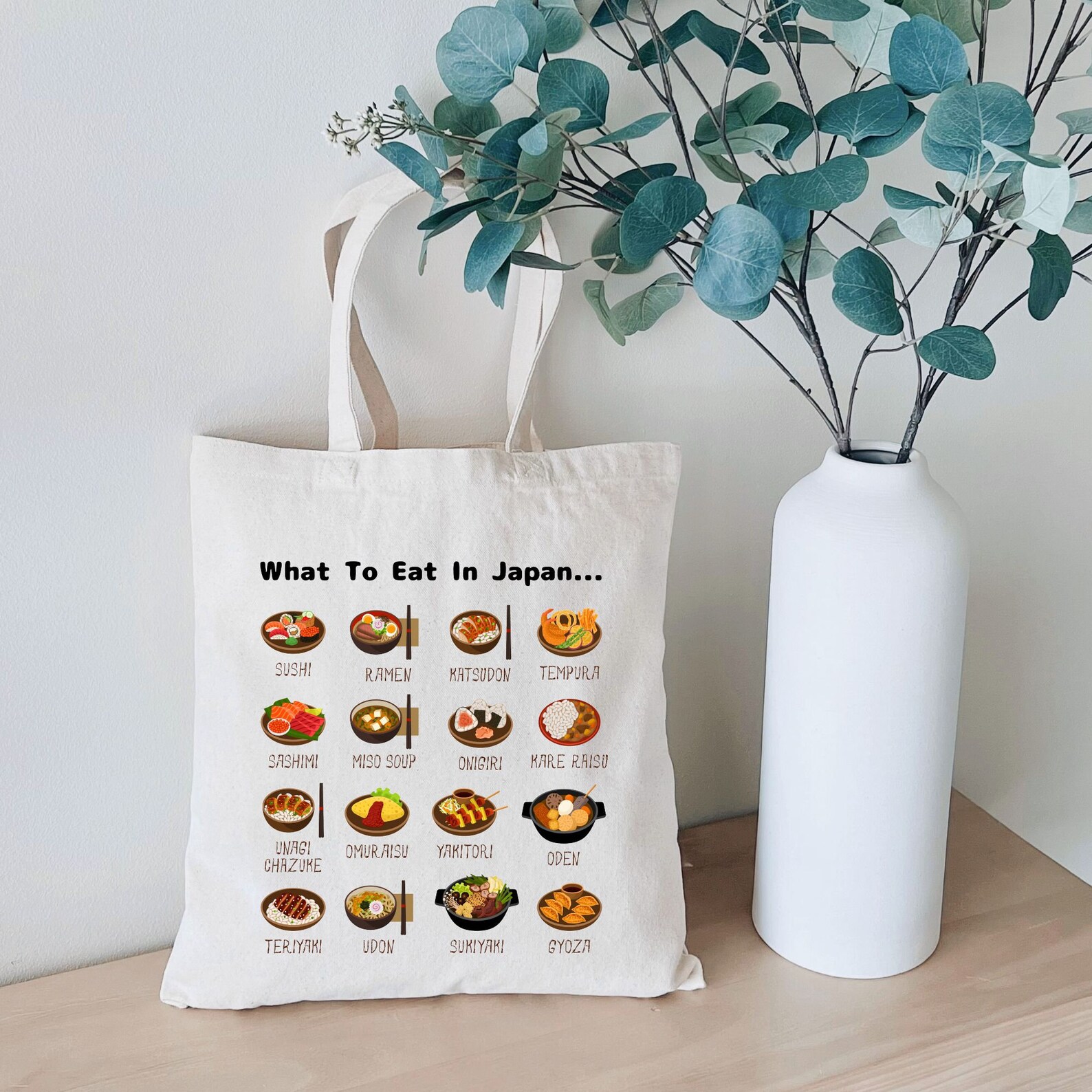 Japanese Food Tote Bag, What to Eat in Japan Tote Bag, Japanese Cuisine ...