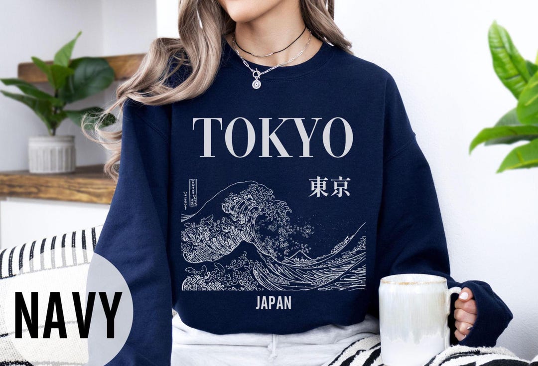 Tokyo Japan Crewneck Sweatshirt: Vintage Graphic Wave Sweater - Etsy