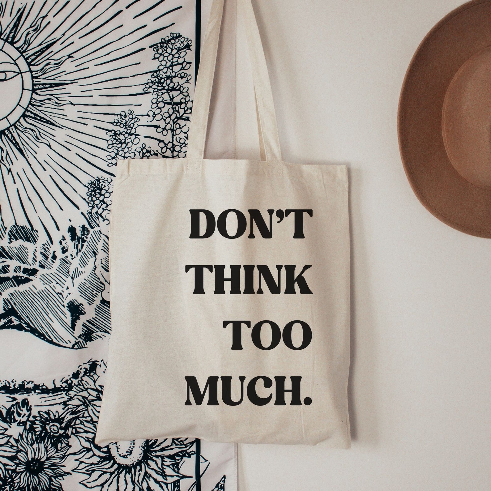 Don't Think Too Much Tote Bag, Self Care Tote Bag, Positive Affirmation ...