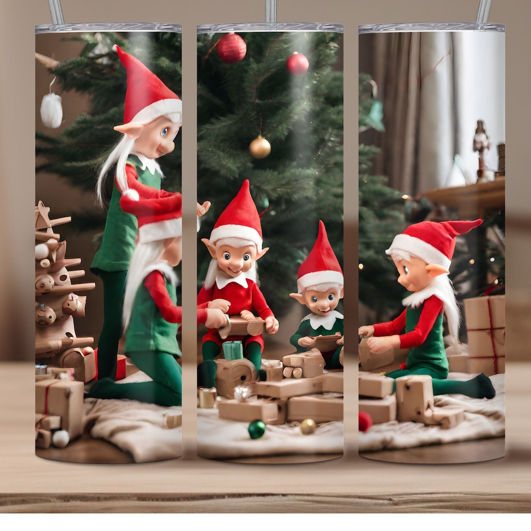 Santa's Christmas Elves Making Toys Around Xmas Tree, Tumbler Wrap ...