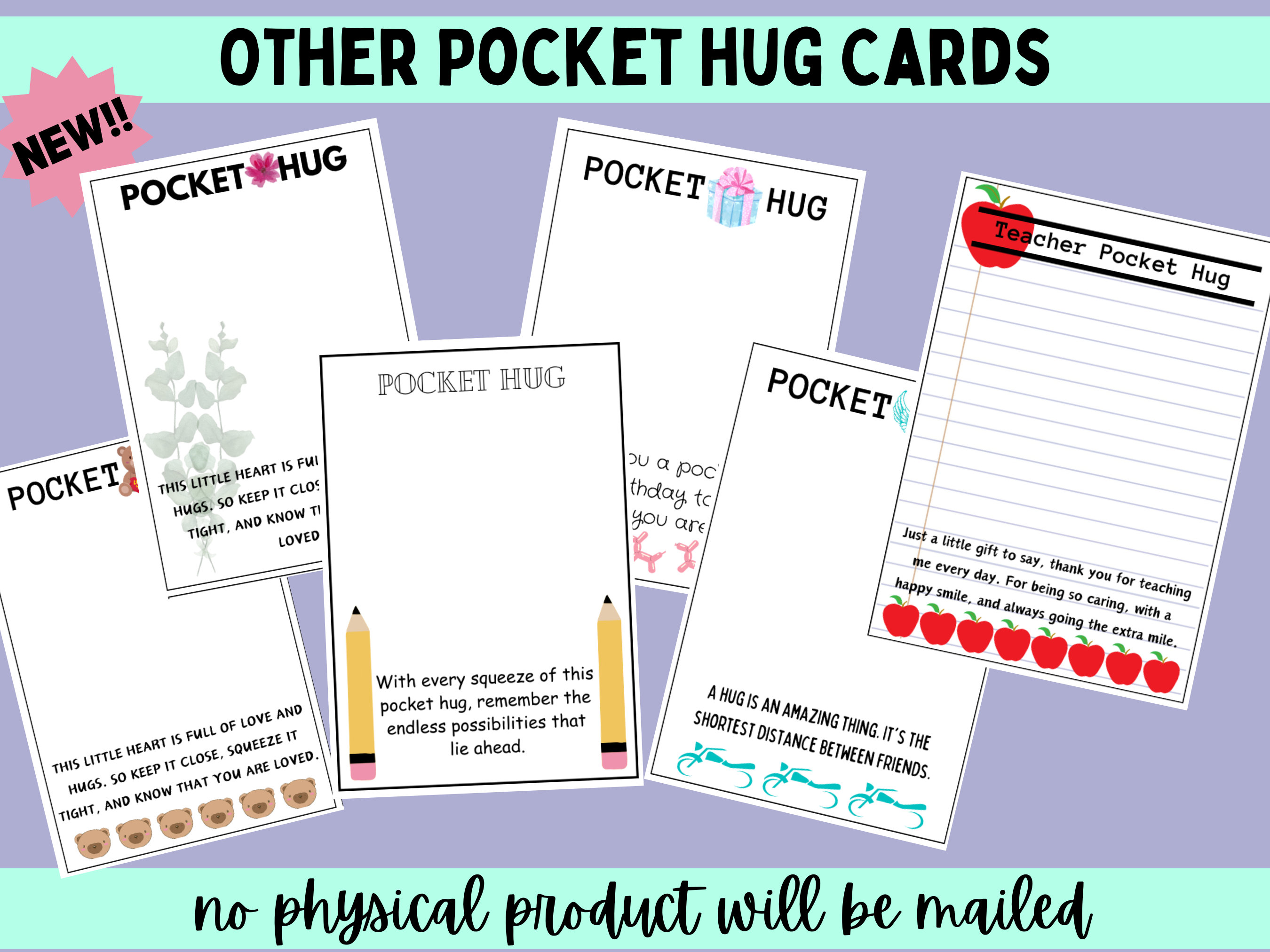 3 Floral Pocket Hug Cards Printable PDF File Instant Download 3 ...