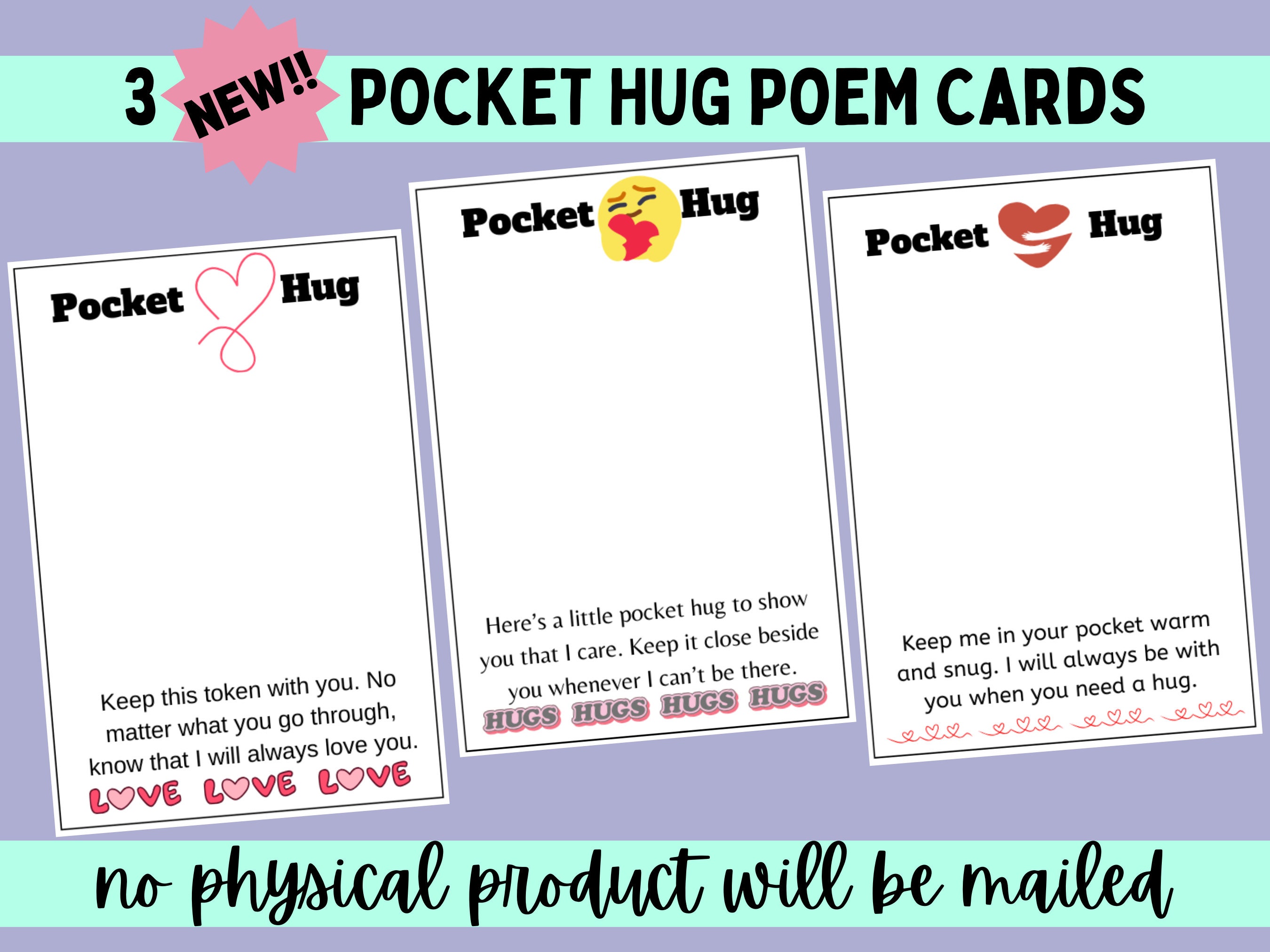 3 Pocket Hug Cards SET 2 Printable PDF File Instant Download 3 ...