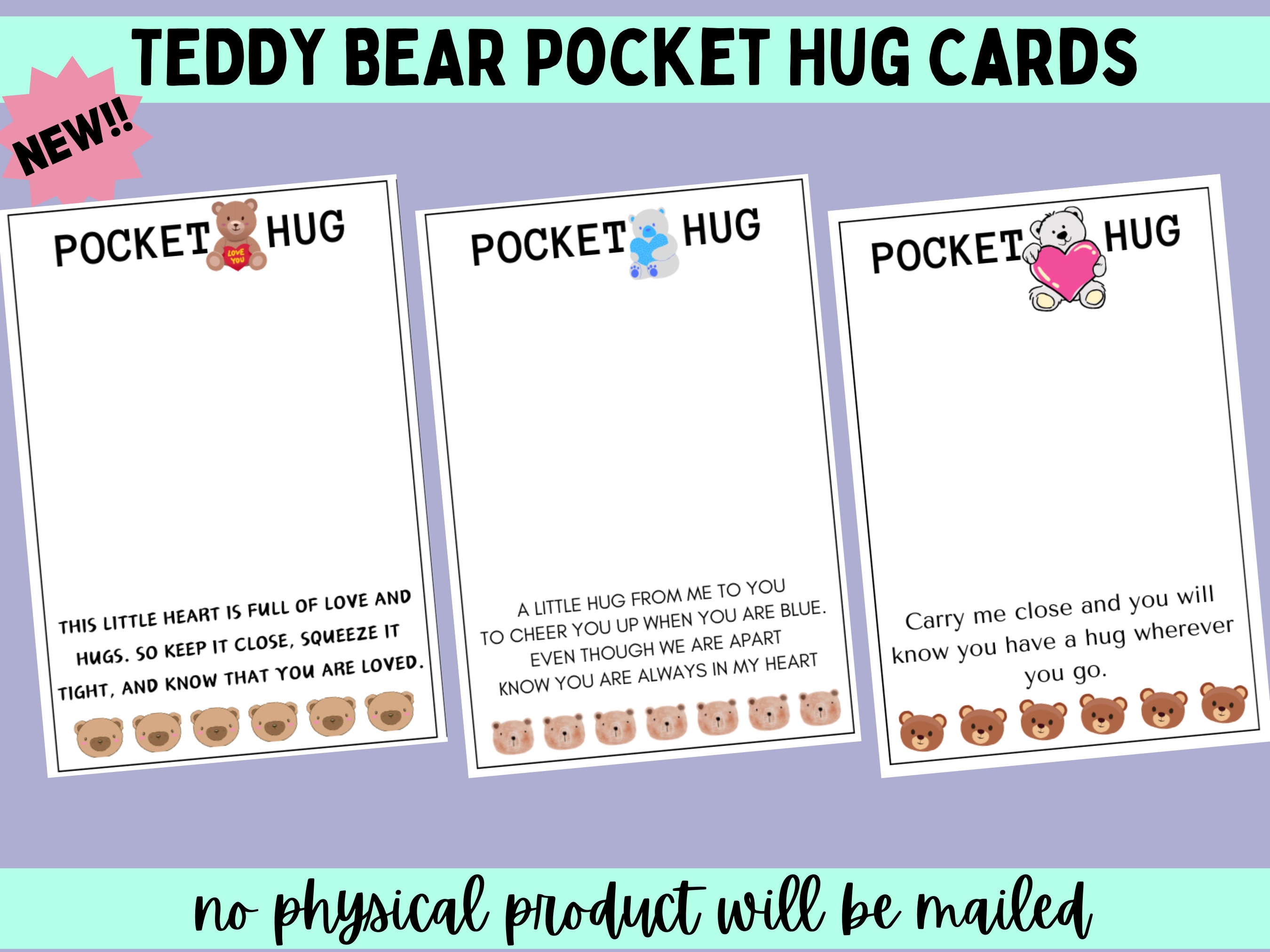 3 Pocket Hug Poems TEDDY BEAR Themed Printable PDF File Instant ...