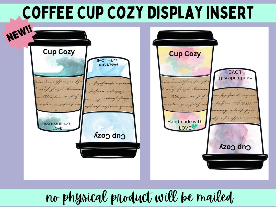 4 Watercolor Cup Cozy Display Cards, Cup Cozy Printable Template ...