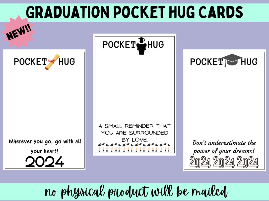 3 Graduation Pocket Hug Cards Printable PDF File Instant Download 3 ...