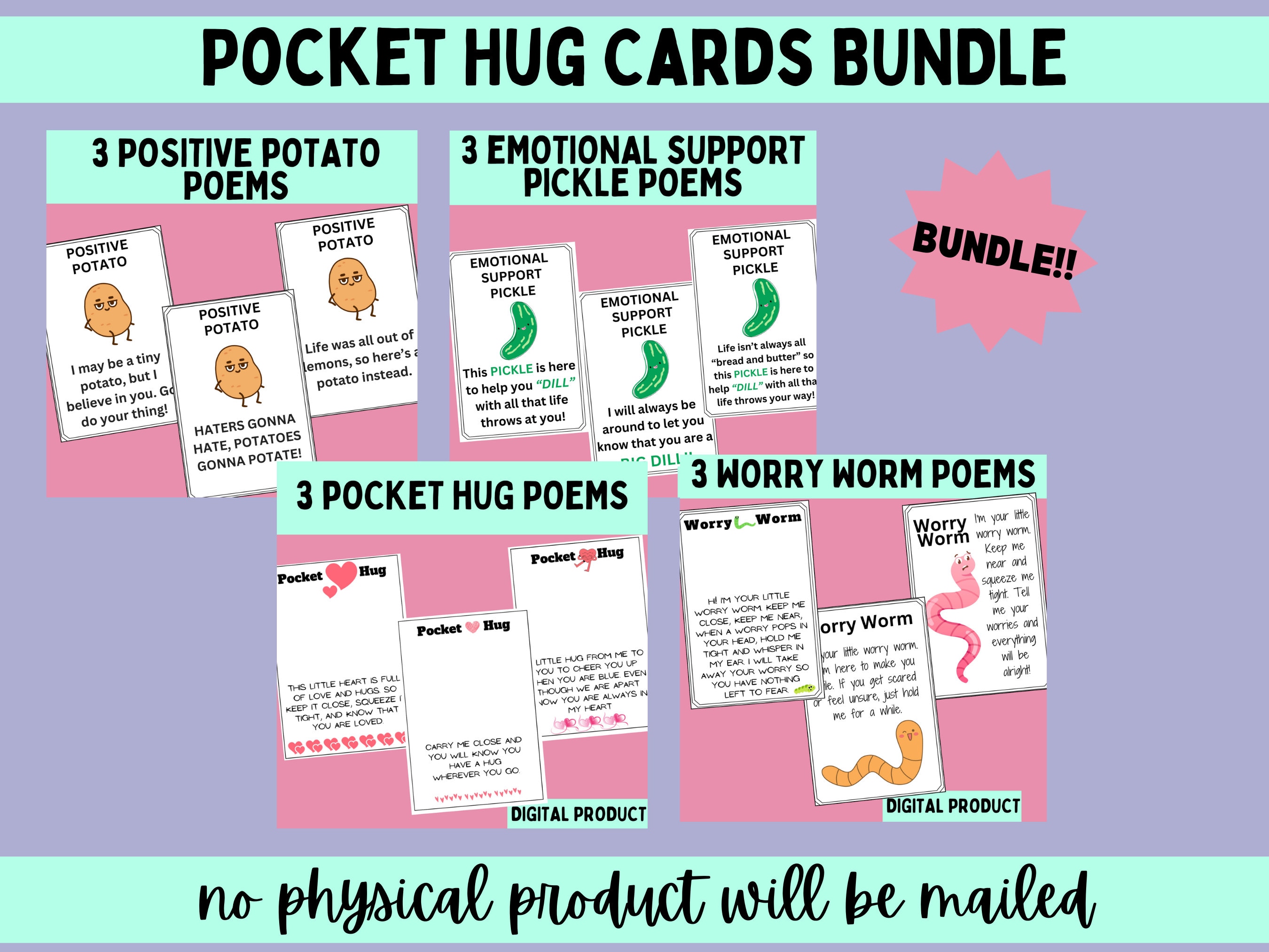 BUNDLE Pocket Hug Poems, Emotional Support Pickle, Positive Potato ...