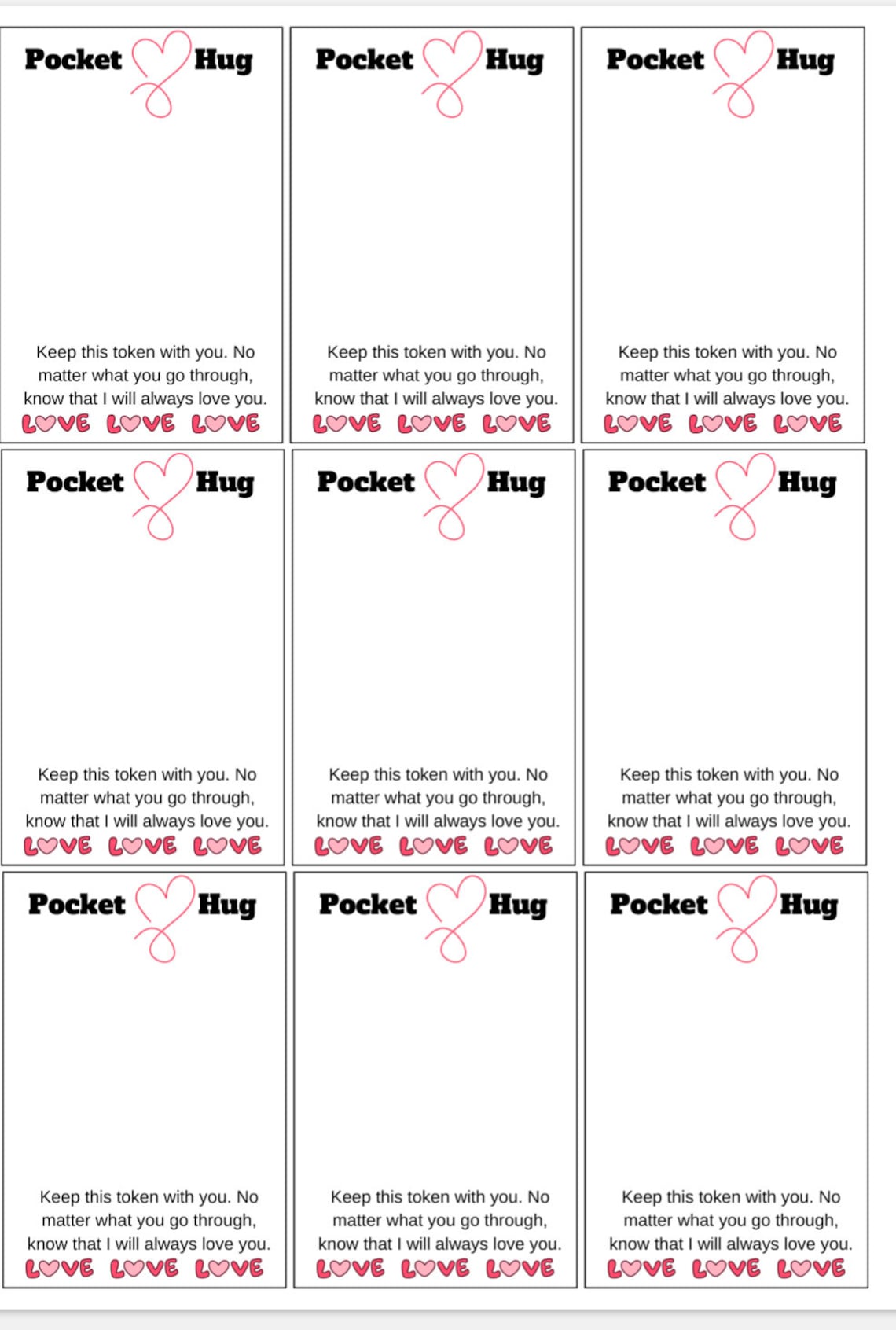 3 Pocket Hug Cards SET 2 Printable PDF File Instant Download 3 ...