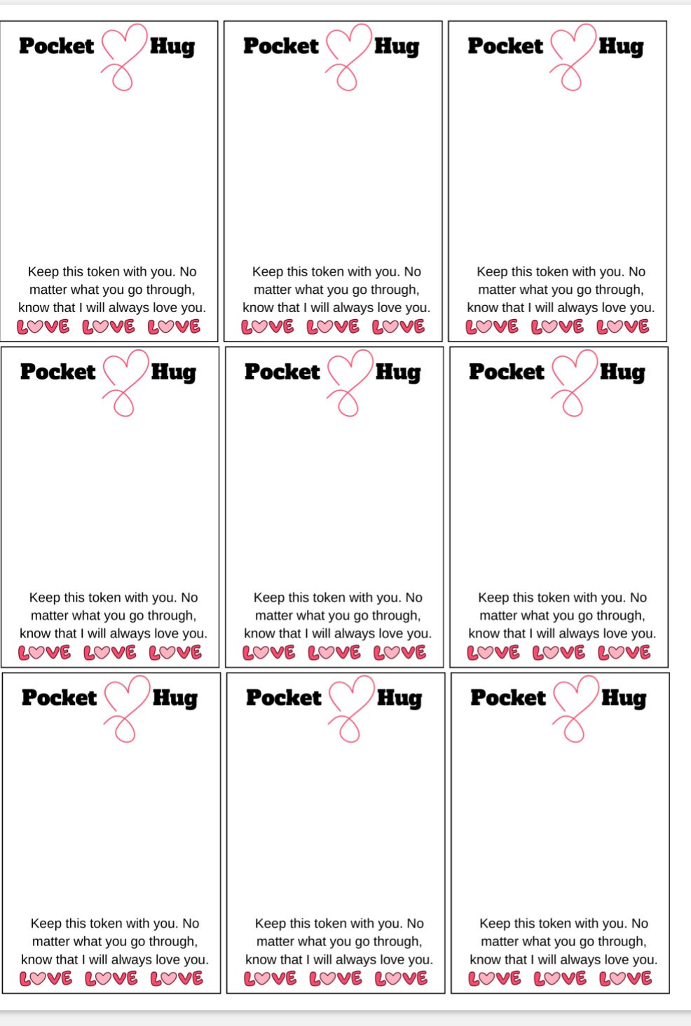 3 Pocket Hug Cards SET 2 Printable PDF File Instant Download 3 ...