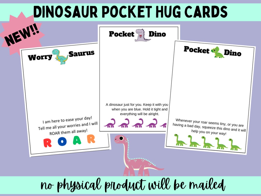 3 Dinosaur Pocket Hug Cards Printable PDF File Instant Download 3 ...
