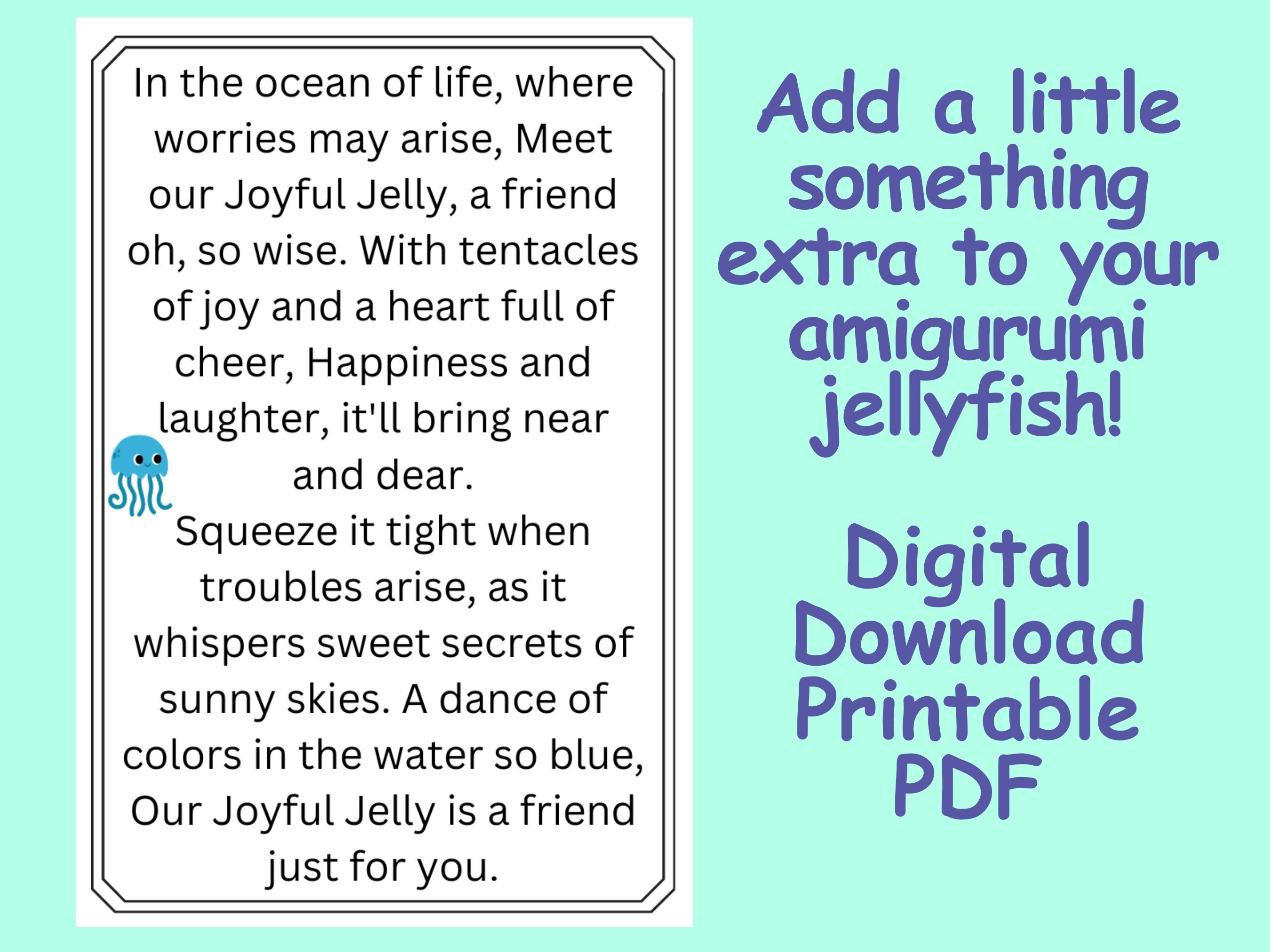 Amigurumi Jellyfish Joyful Jellyfish Poem Printable PDF File Instant ...
