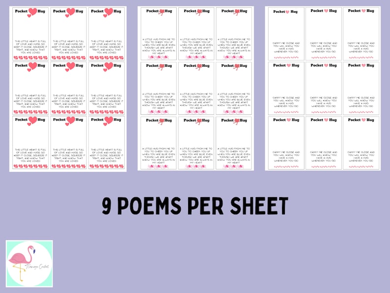 Pocket Hug Cards Printable PDF File Instant Download 3 Different Poems ...