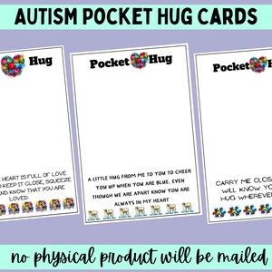 3 Autism Pocket Hug Cards Printable PDF File Instant Download 3 ...