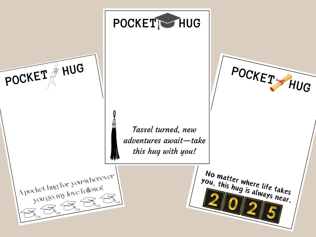 3 Graduation Pocket Hug Cards Printable PDF File Instant Download 3 ...