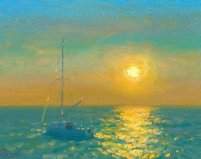 Original Oil Painting: Sailing Boats at Sea, Coastal Seascape Art ...