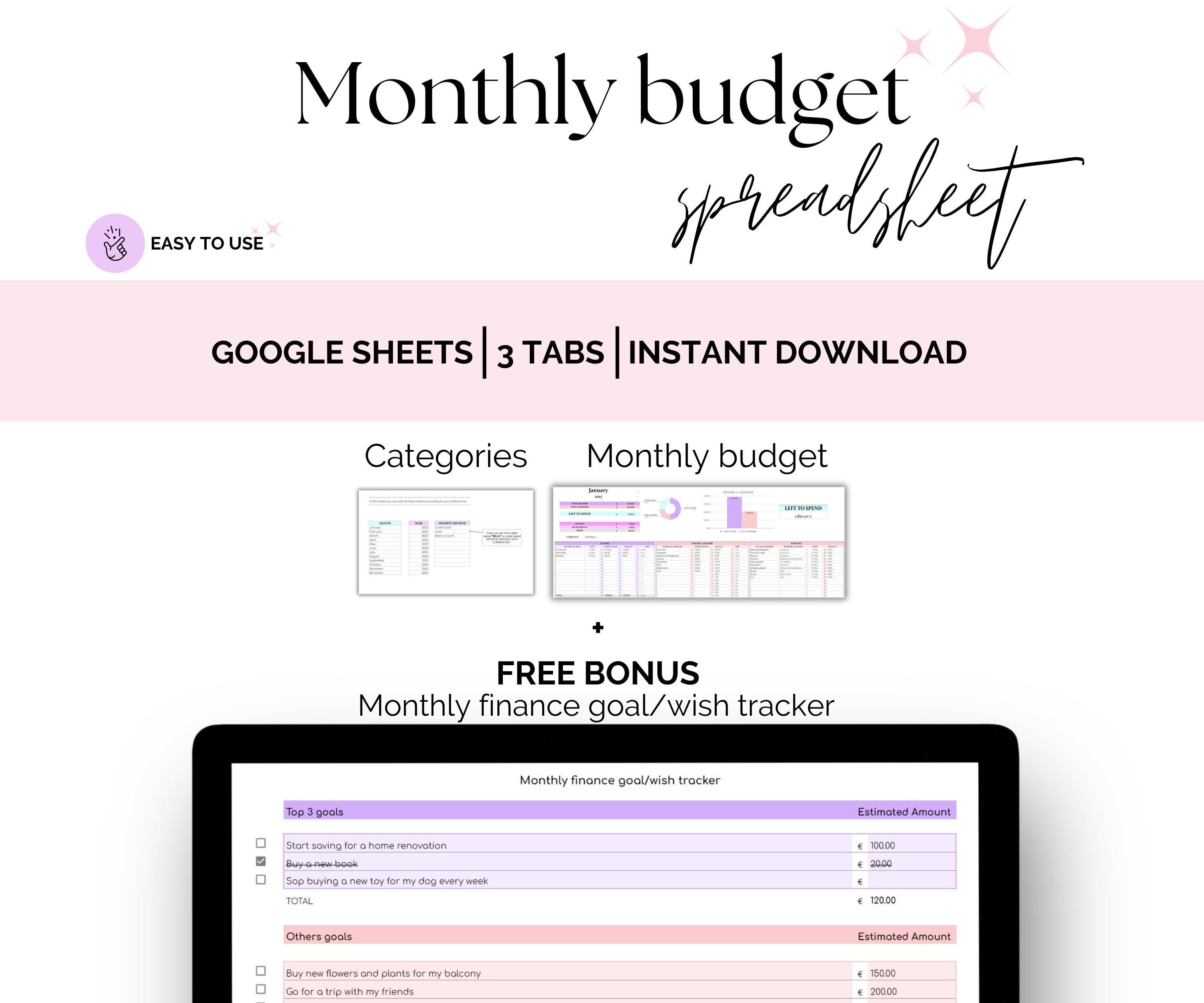 Monthly Budget Spreadsheet Google Sheets Template Budget Planner ...