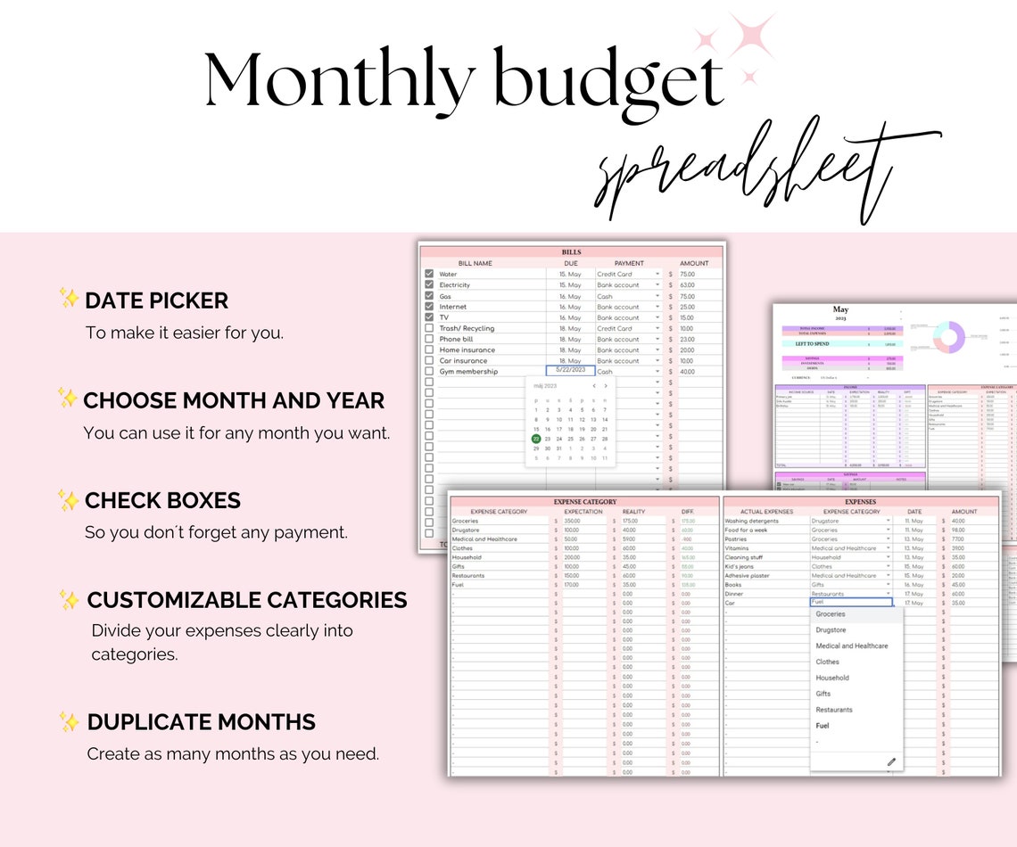 Monthly Budget Spreadsheet Google Sheets Template Budget Planner ...