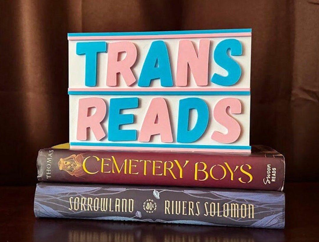 Trans Reads Shelf Bookshelf Sign Display Transgender Flag Pink Blue ...