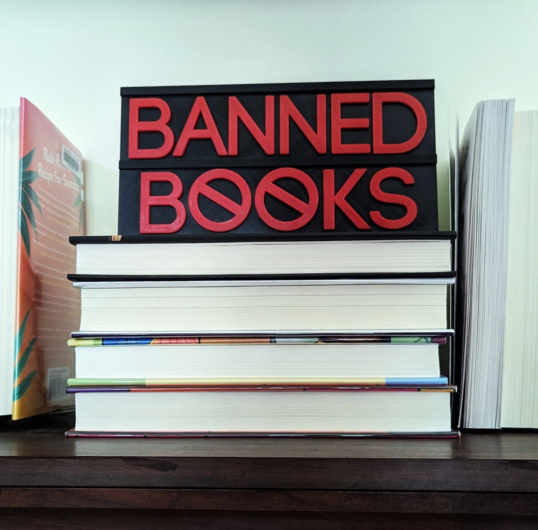 Banned Books Black and Red Bookshelf Sign Display Decor Modular ...