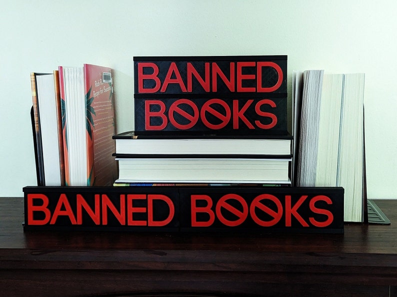 Banned Books Black and Red Bookshelf Sign Display Decor - Etsy