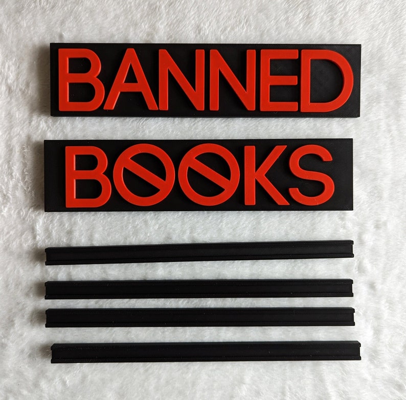 Banned Books Black and Red Bookshelf Sign Display Decor - Etsy