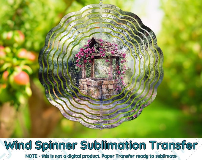 Watercolor Stone Wishing Well Wind Spinner Sublimation Transfer, Ready ...