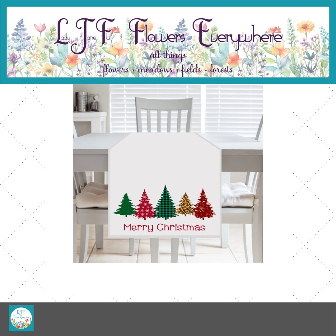 Calico Christmas Cheer Table Runner Christmas Tree Border Merry ...