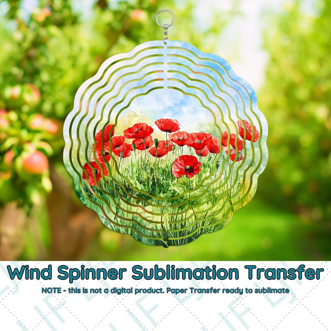 Watercolor Red Poppy Wind Spinner Sublimation Transfer - August Birth ...