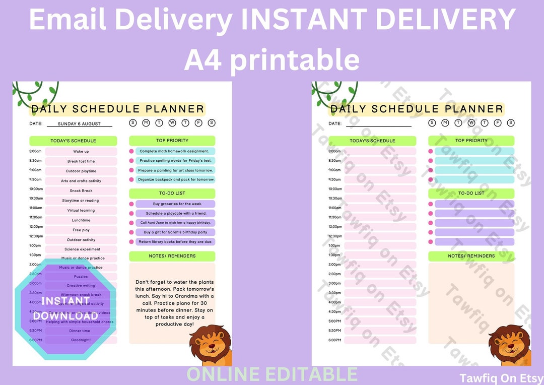 Ultimate Kid's Daily Planner Personalized Sen-friendly Editable ...