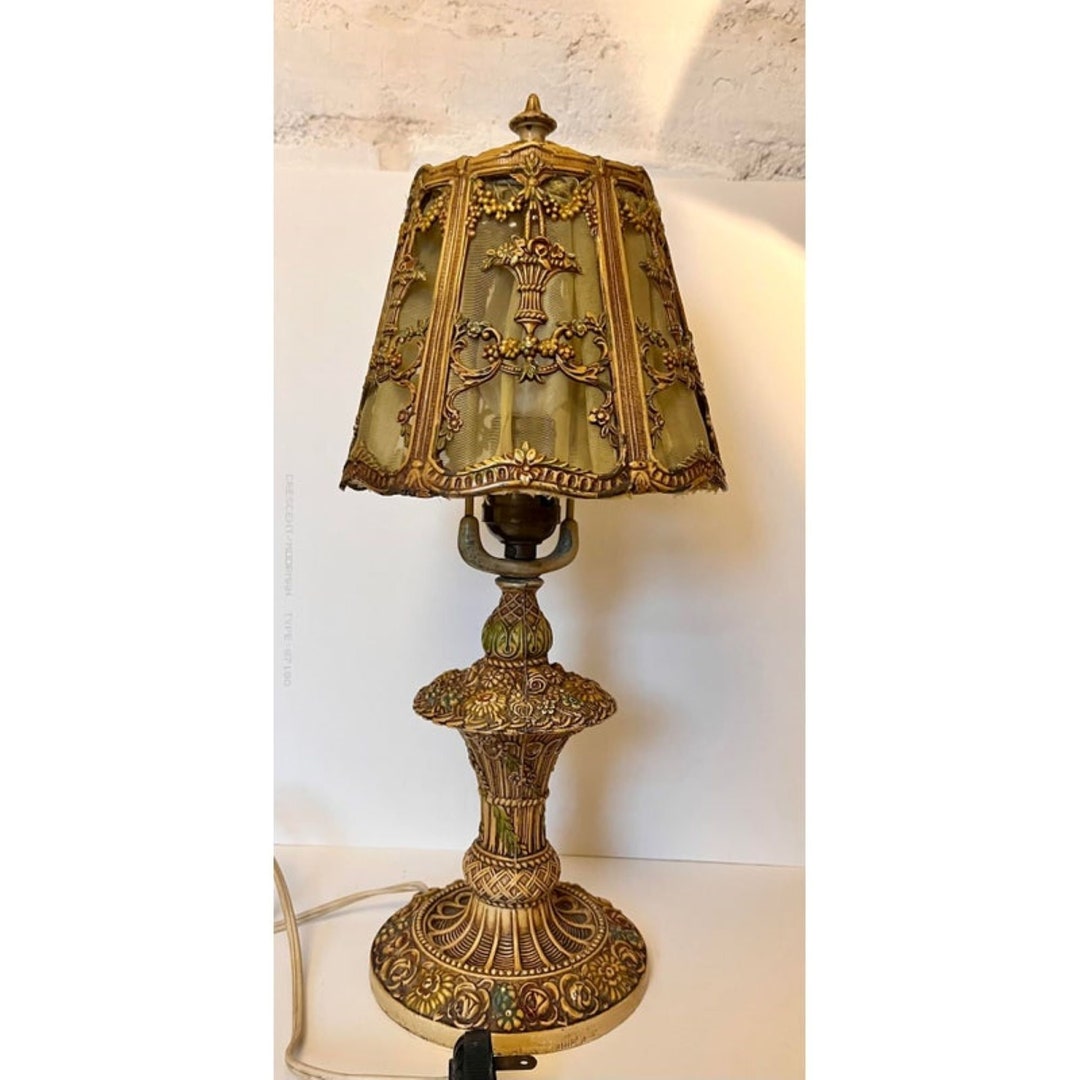 French Art Nouveau Barbola Rose Boudoir Table Lamp Antique 1920s All ...