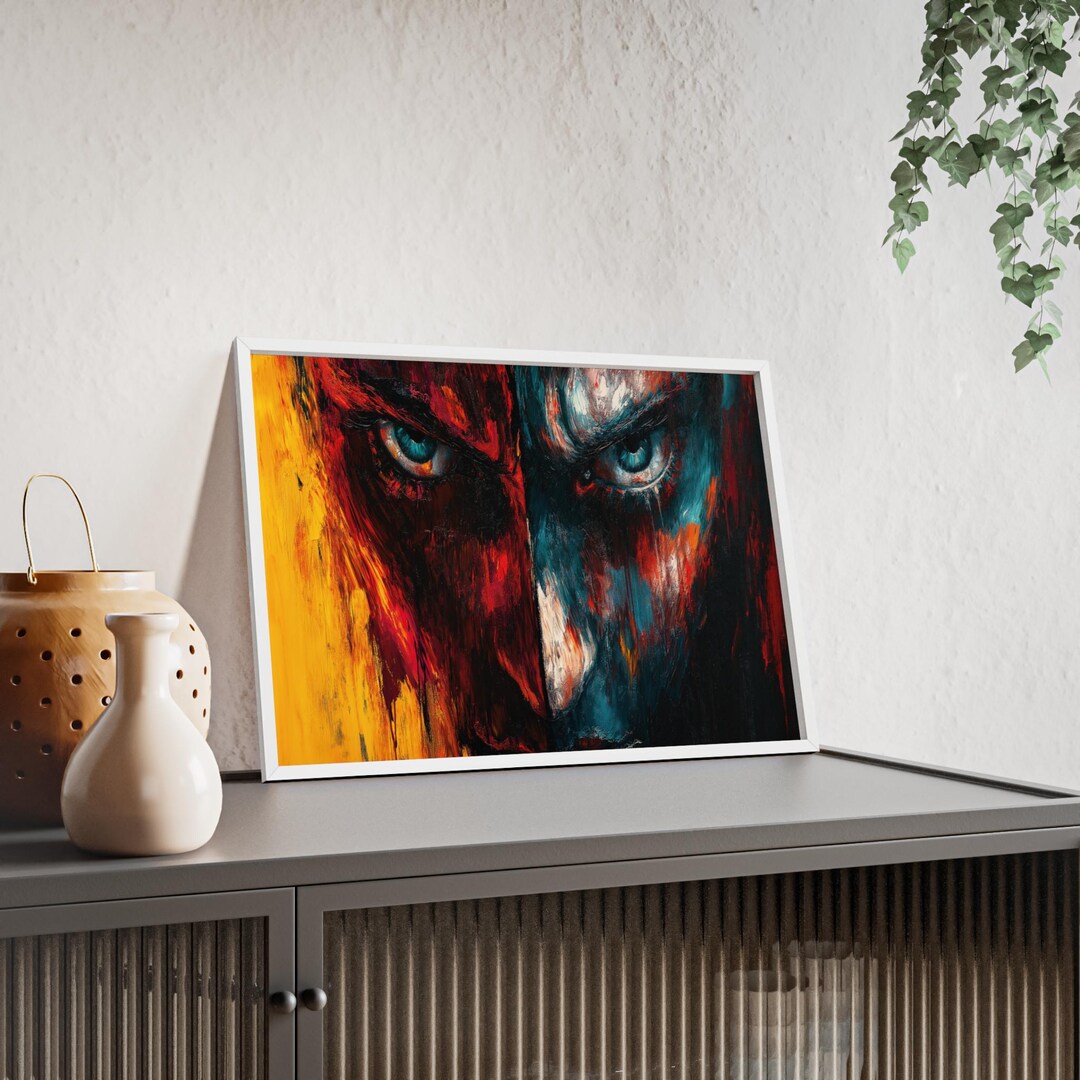 Expressionist Portrait Posters, Split Face Art Print With Wooden Frame ...