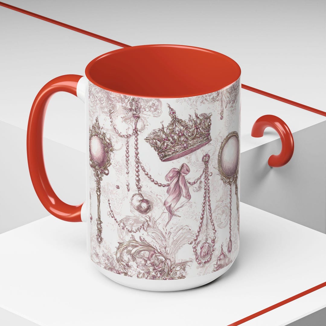 Mug, Elegant Rococo Pattern Coffee Cup, Vintage Mirrors Pink Mug ...
