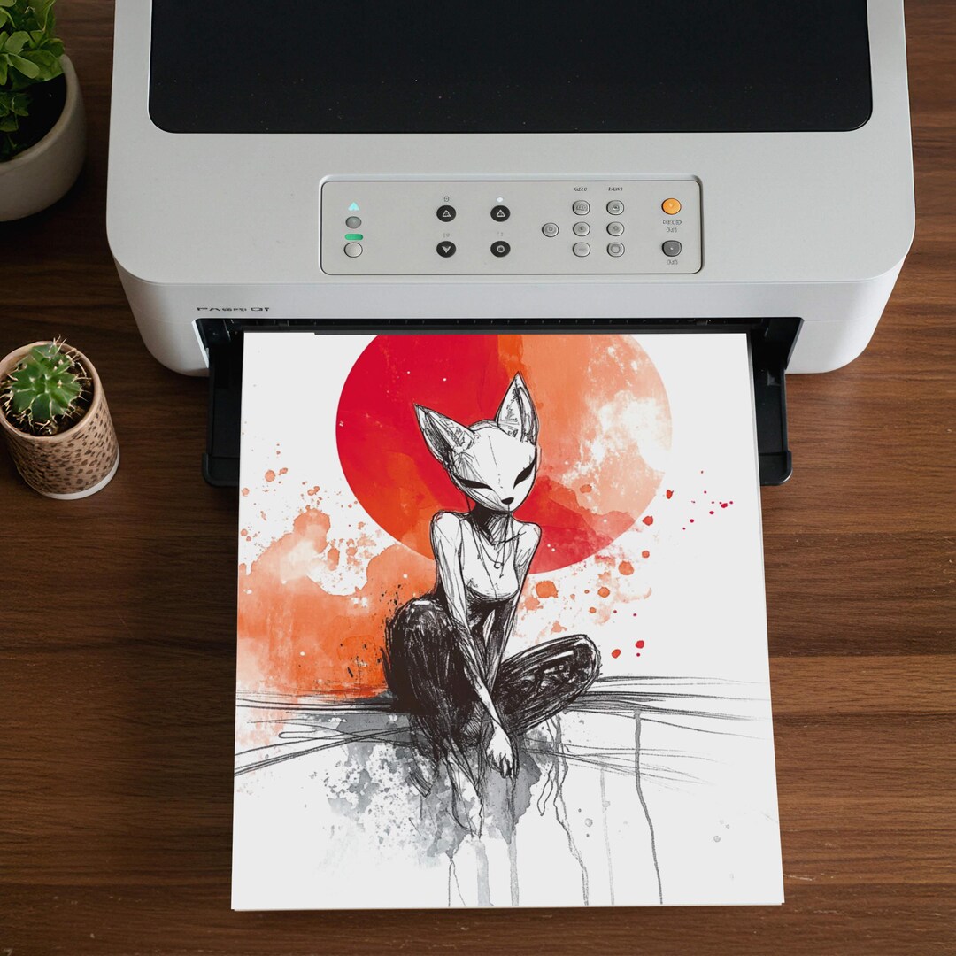 Kitsune Girl Wall Art - Japanese Fox Woman Print - Red Sun Minimalist ...