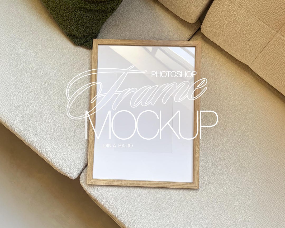 DIN A Wood Frame Mockup on Daybed Top Angle View | ISO Framed Artwork ...