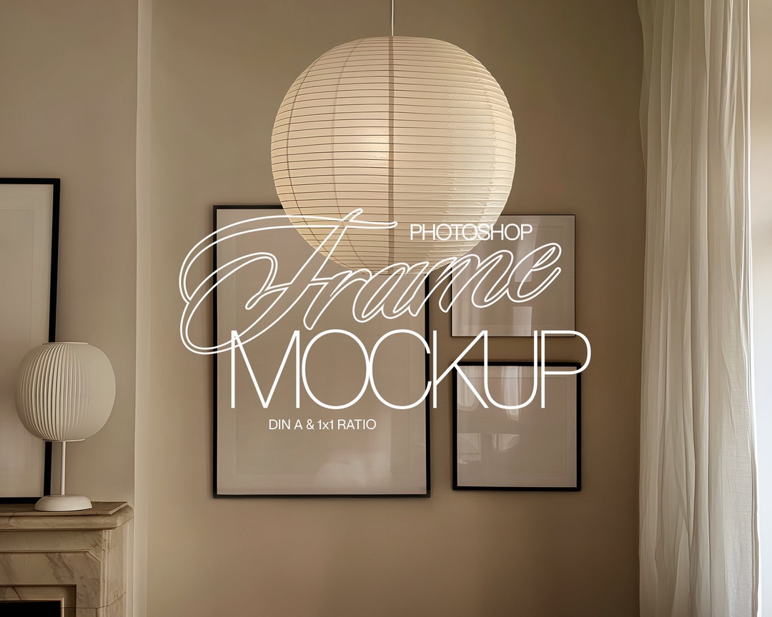 DIN A and 1x1 Frames Gallery Wall Photoshop Mockup Template for Art and ...