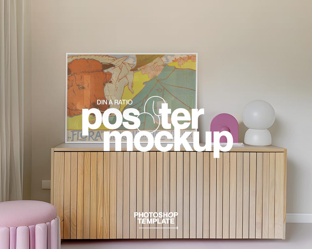 Landscape Poster Mockup: DIN A Frame in Pastel Scene Photoshop Template ...