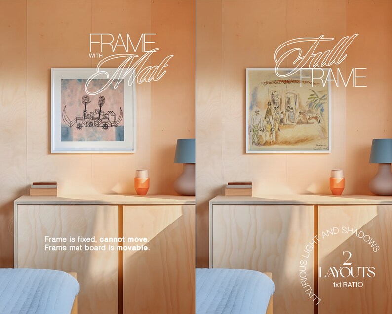 1x1 White Frame Photoshop Mockup Template in Wooden Interior Scene ...
