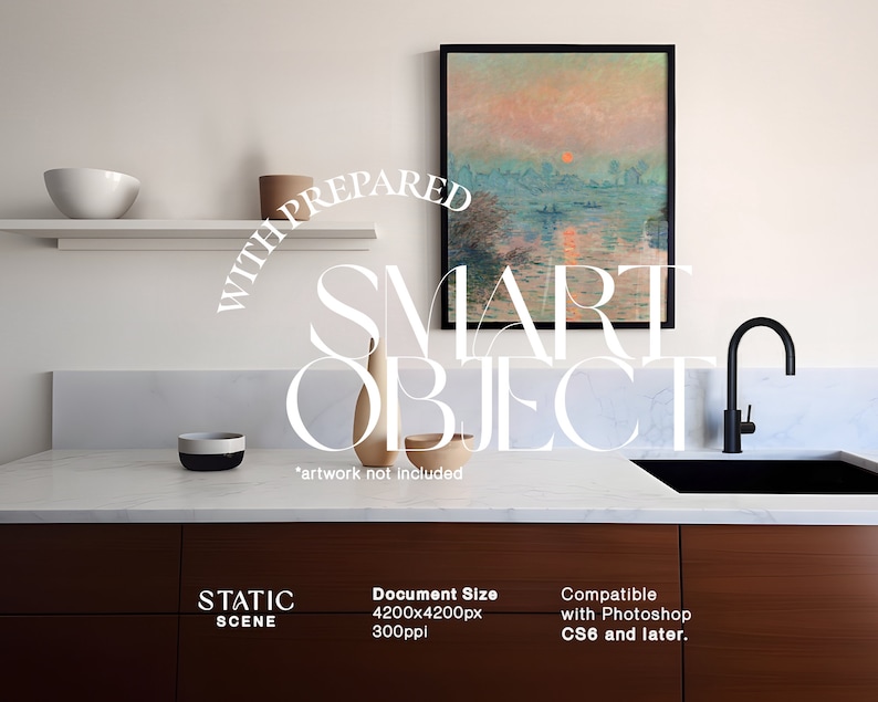 4x5 Black Frame Photoshop Mockup in Kitchen Scene | 16x20 Minimalist ...
