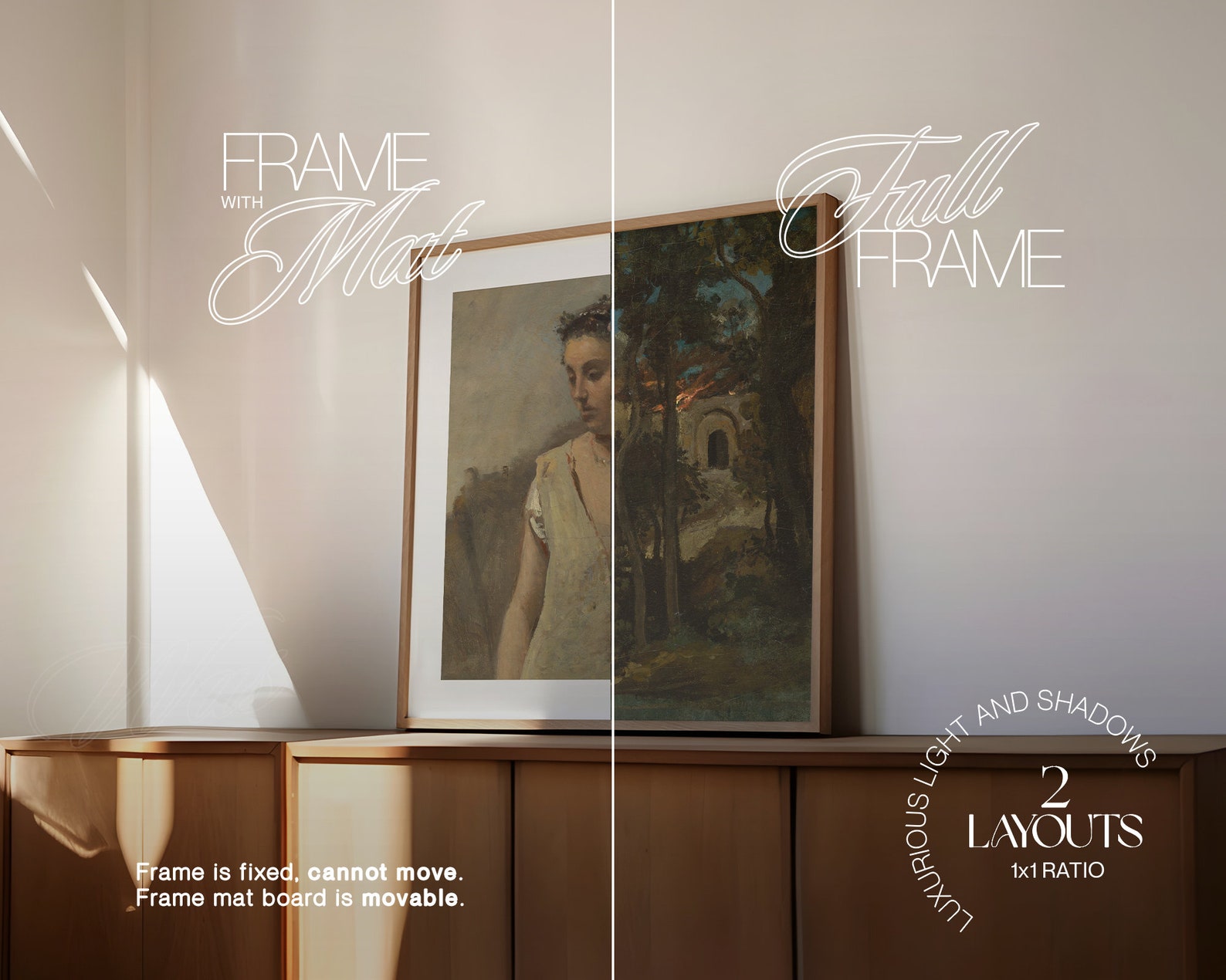 1x1 Wood Frame Photoshop Mockup for Art and Prints Display | Square ...