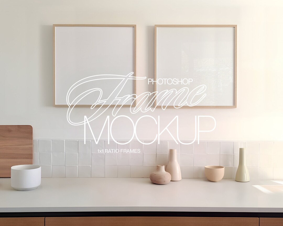 Set of Two Square Frames Photoshop Mockup Template in Kitchen Interior ...