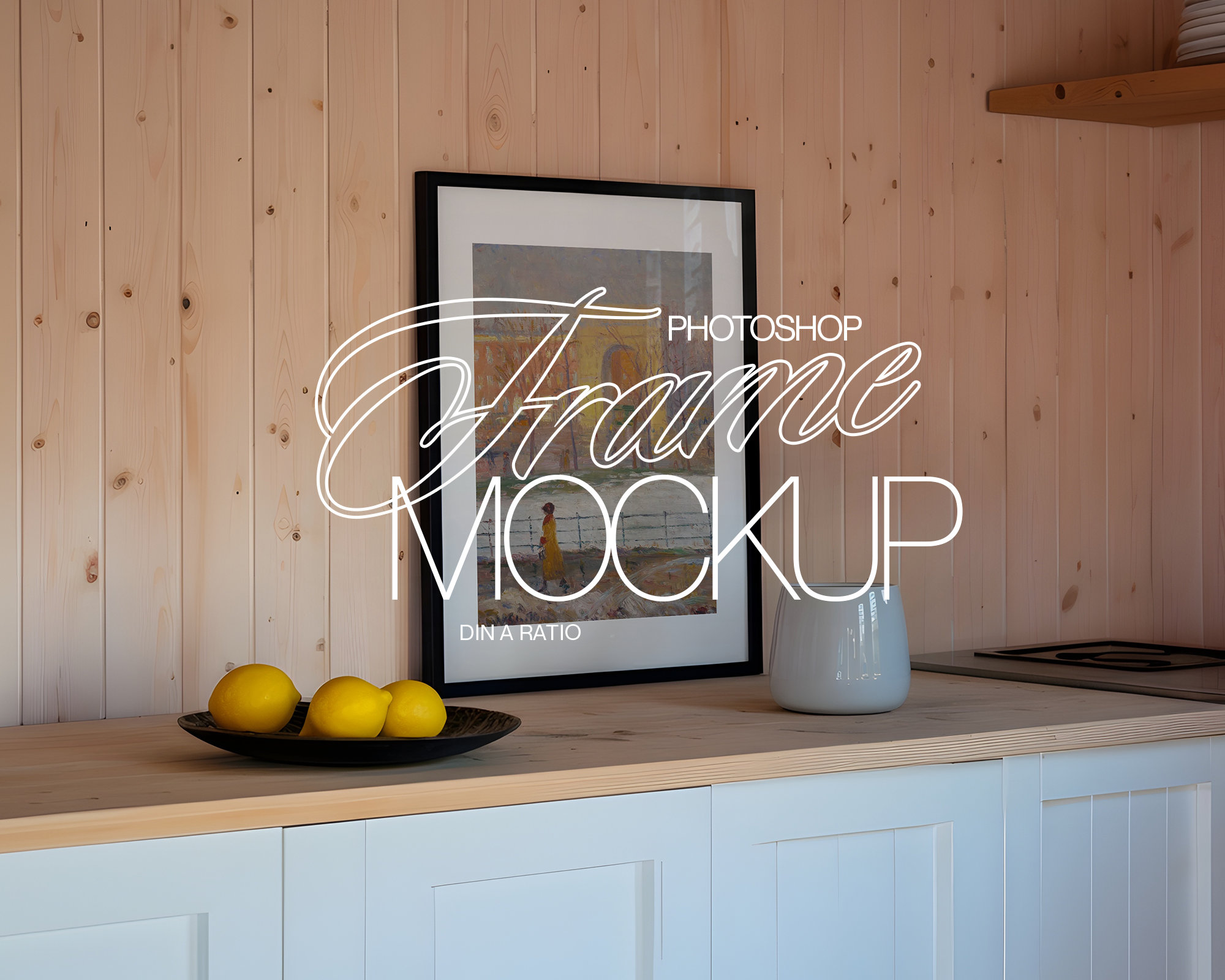 DIN A Black Frame Photoshop Mockup in Kitchen Scene With Bowl of Citrus ...
