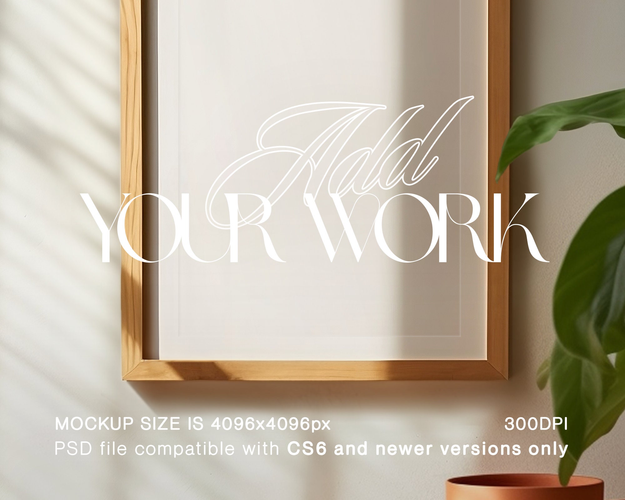 Wood Frame PSD Mockup Template With Sunlight and Plants Interior Scene ...