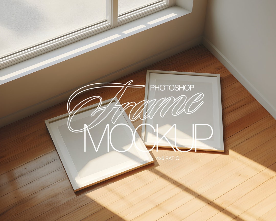 Two 4x5 White Frames on Wooden Floor Photoshop Mockup for Art and ...