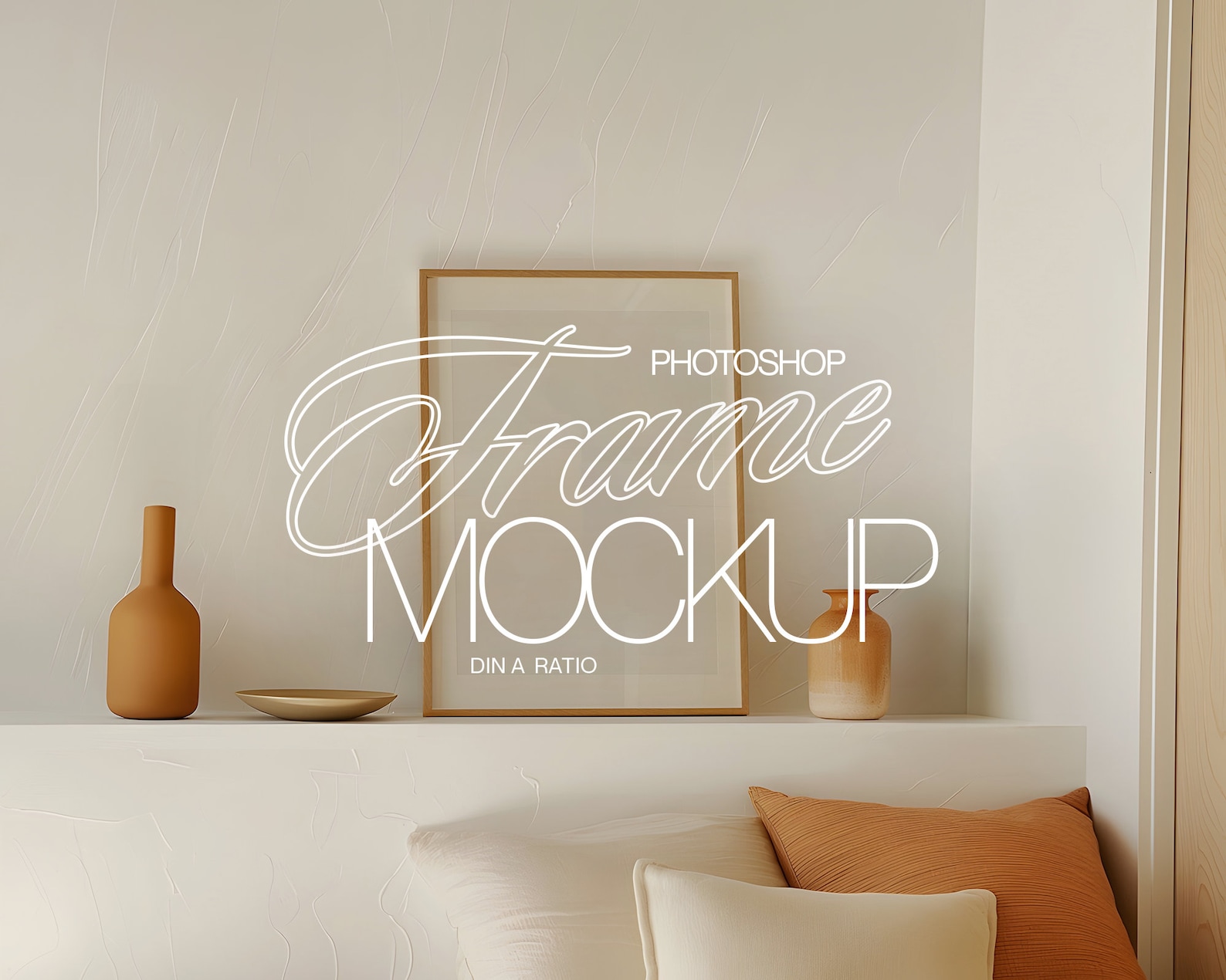 DIN A Frame on Ledge Photoshop Mockup Template in Boho Bedroom Interior ...