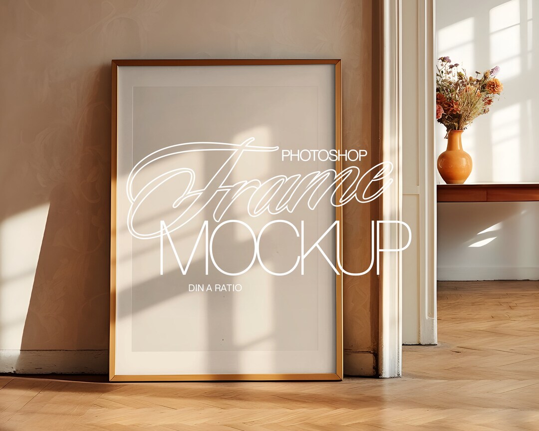 DIN A Gold Frame Mockup for Photoshop, Metallic Frame PSD Template With ...