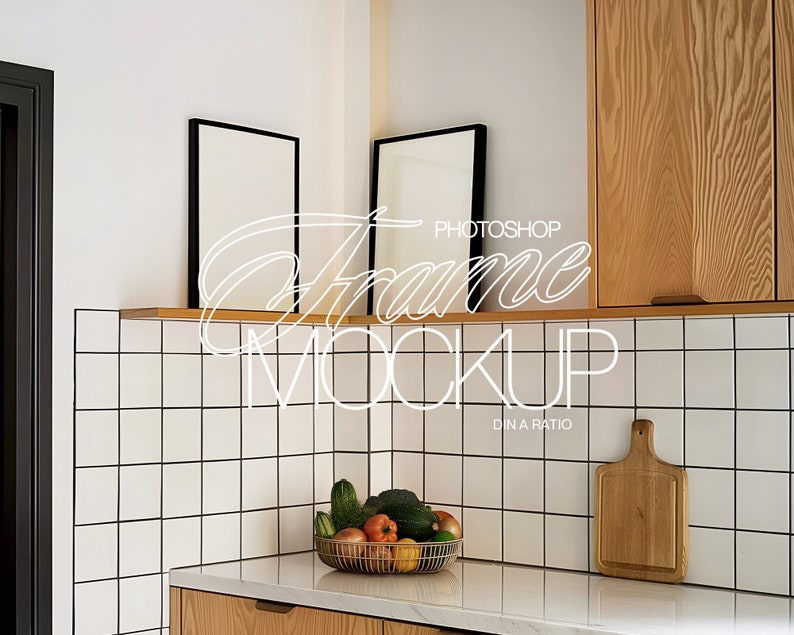 DIN A Black Frame Photoshop Mockup Kitchen Scene for A4 Wall Art Diplay ...