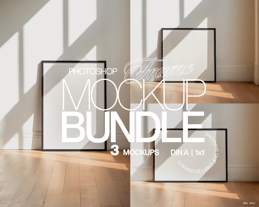 Pack of 3 Photoshop Frame Mockups | DIN A Black Landscape, Portrait and ...